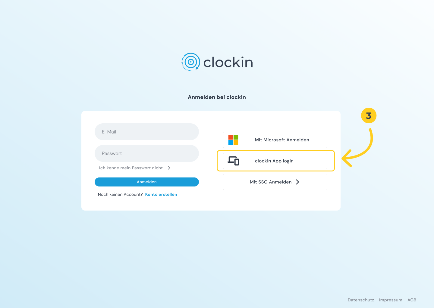 Wie melde ich mich mit der clockin App am Computer an?