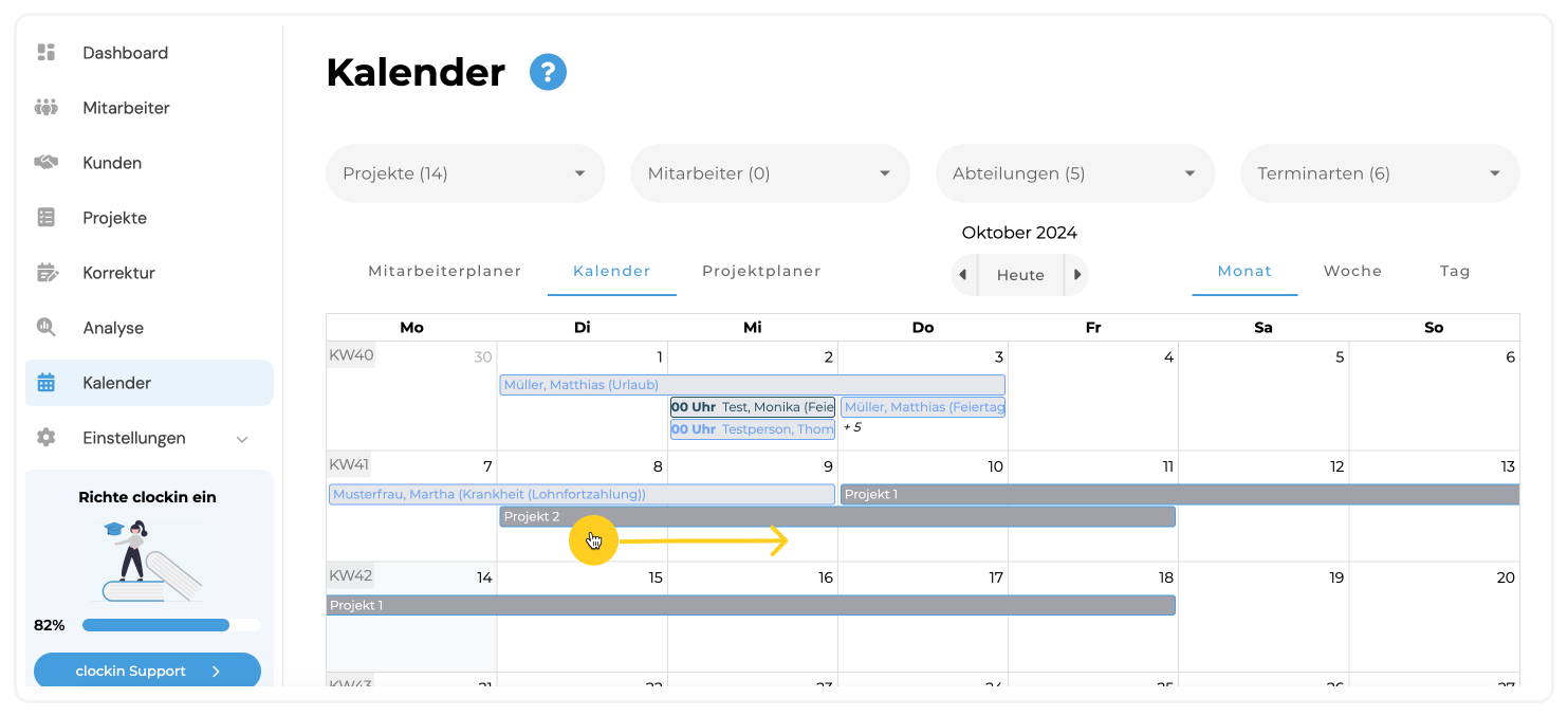 Wie kann ich den Kalender zur Abwesenheits- und Projektübersicht nutzen?